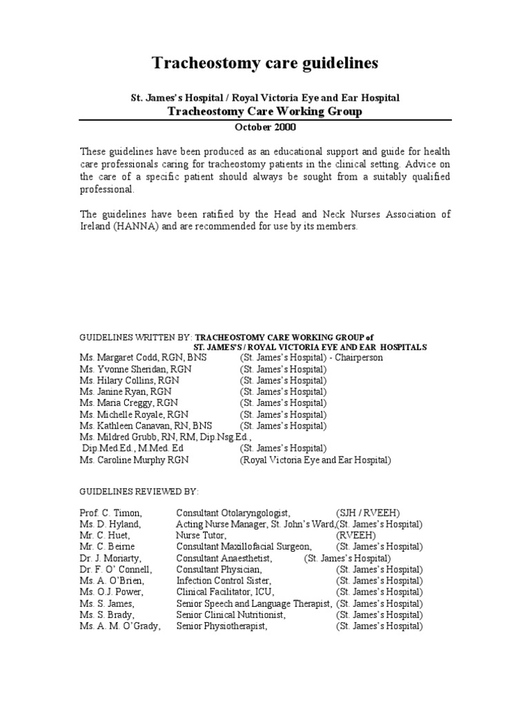 Tracheostomy Care Guidelines for ICU | PDF | Health Sciences ...