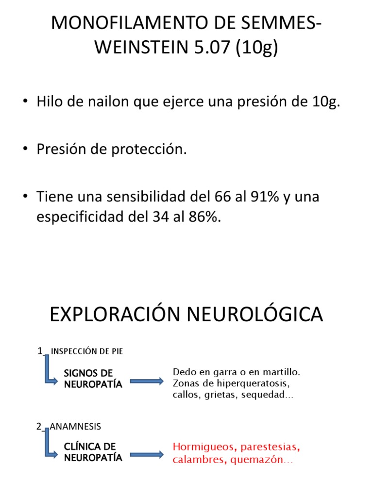 Uso del Monofilamento Semmes-Weinstein 10g | PDF