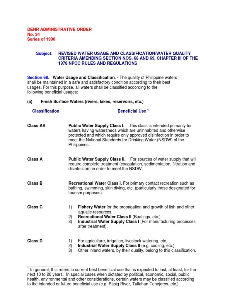 Revised Water Usage and Classification | PDF | Water Quality | Water