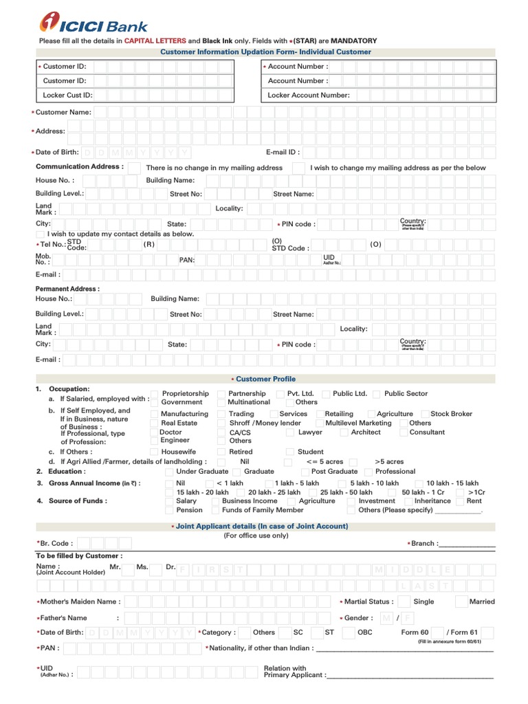 Customer Information Updation Form For Individuals | PDF | Identity ...
