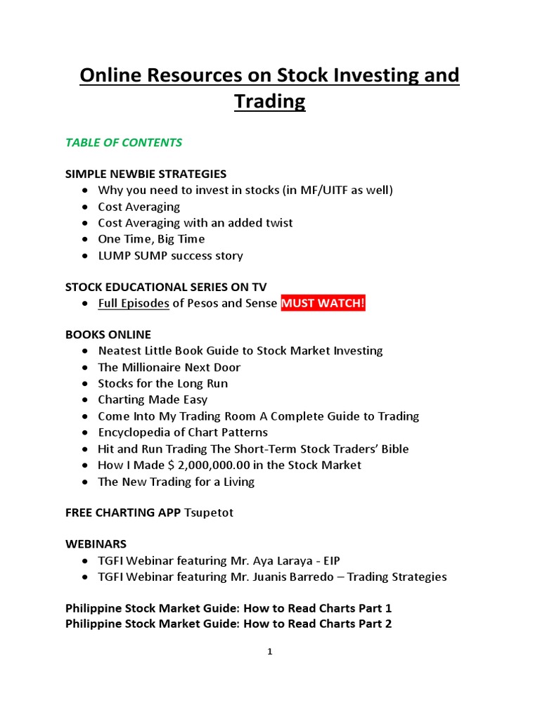 Stock Investing Resources Guide | PDF | Stock Market | Stock Trader