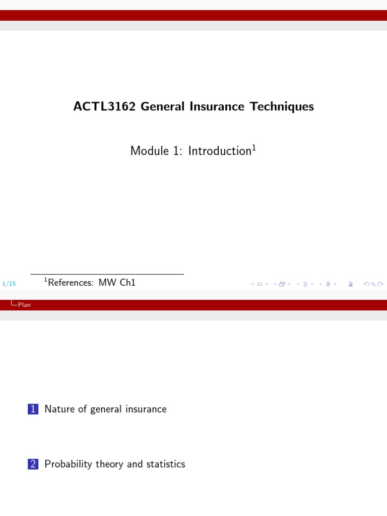 ACTL3162 General Insurance Techniques: References: MW Ch1 | PDF ...