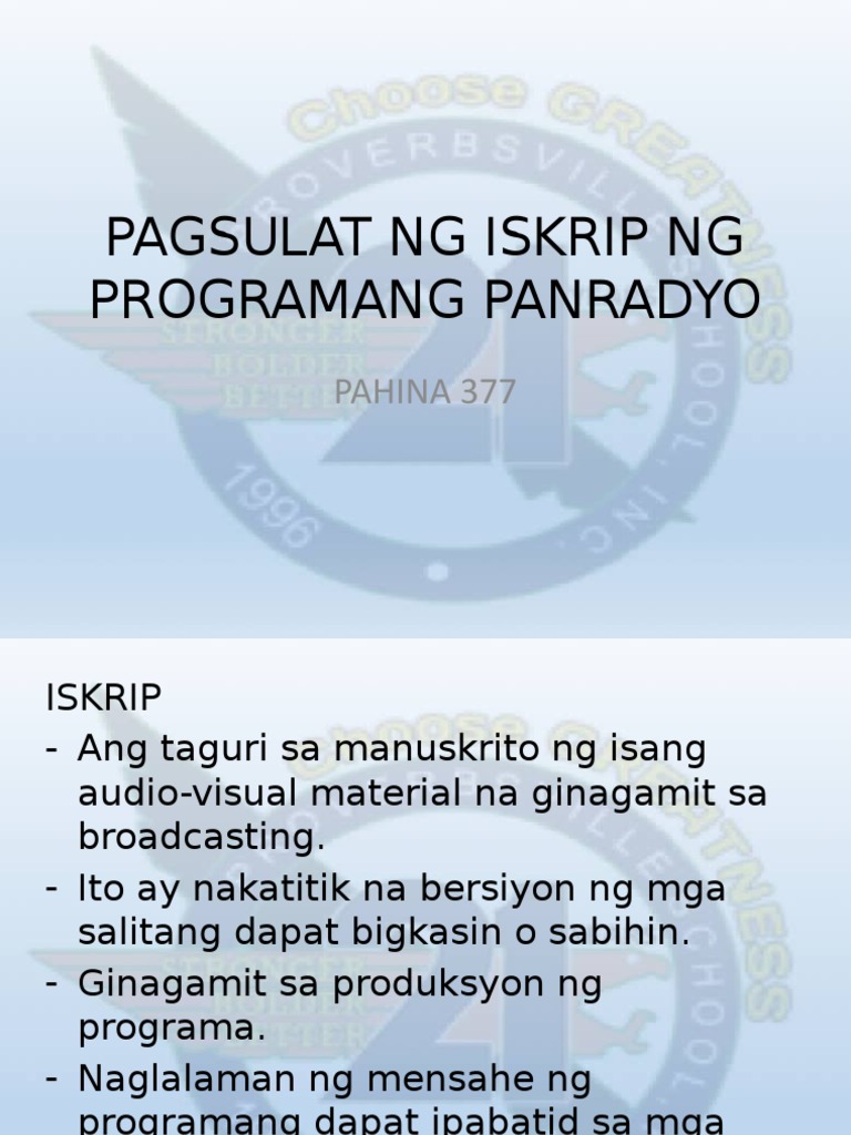 Pagsulat NG Iskrip NG Programang Panradyo | PDF
