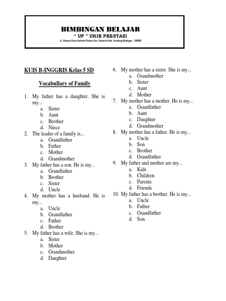 Soal Vocabullary of Family | PDF | Family | Living Arrangements