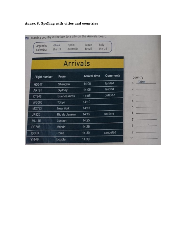 Annex 8. Spelling With Cities and Countries | PDF