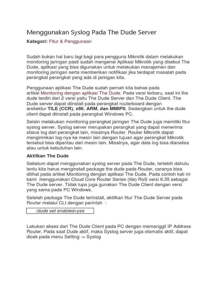 Menggunakan Syslog Pada The Dude Server | PDF