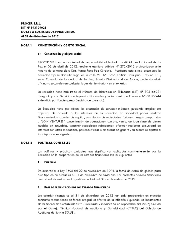 Notas A Los EEFF | PDF | Contabilidad | Depreciación