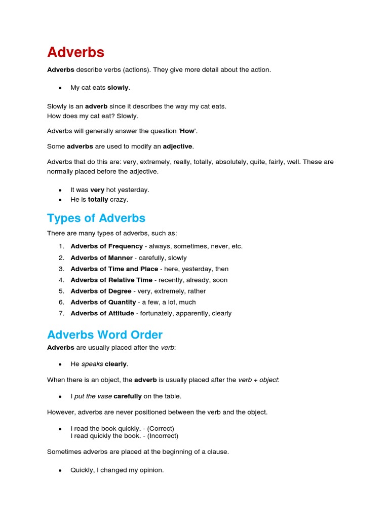 Types of Adverbs | PDF | Adverb | Verb