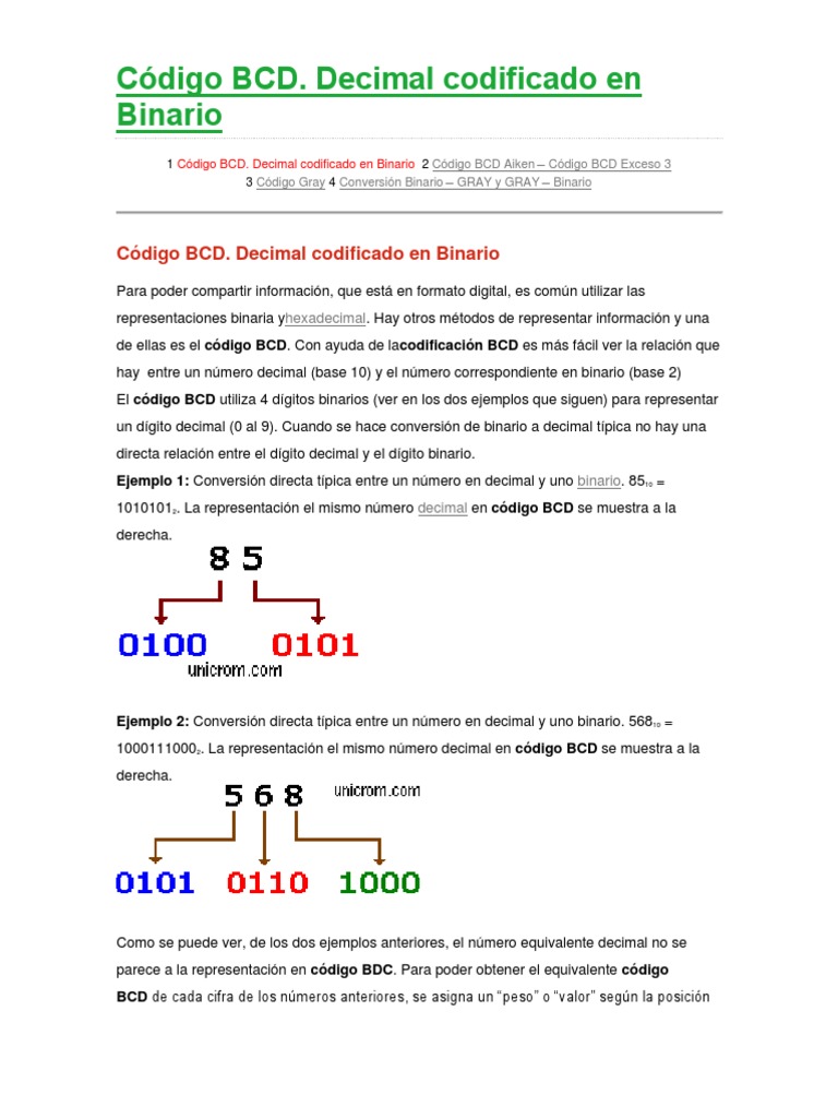 Código BCD | PDF | Decimal codificado en binario | Aritmética