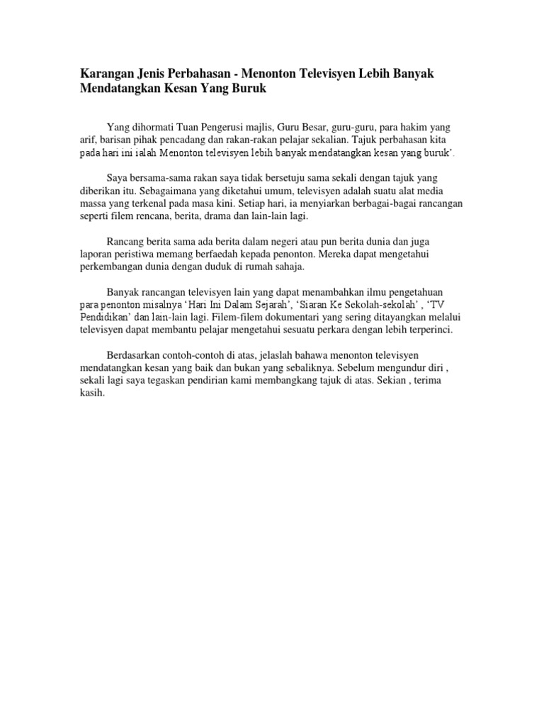 Karangan Jenis Perbahasan - Menonton Televisyen Lebih Banyak ...