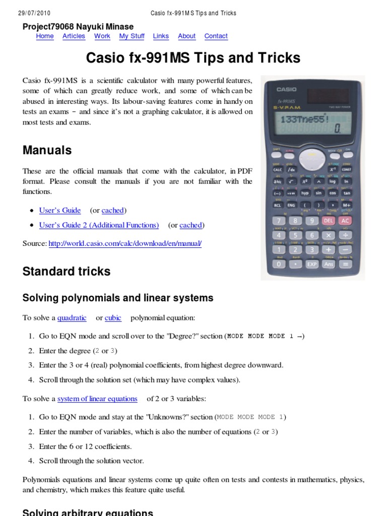 Casio fx-991MS Calculator Tricks | PDF | Variable (Mathematics) | Equations