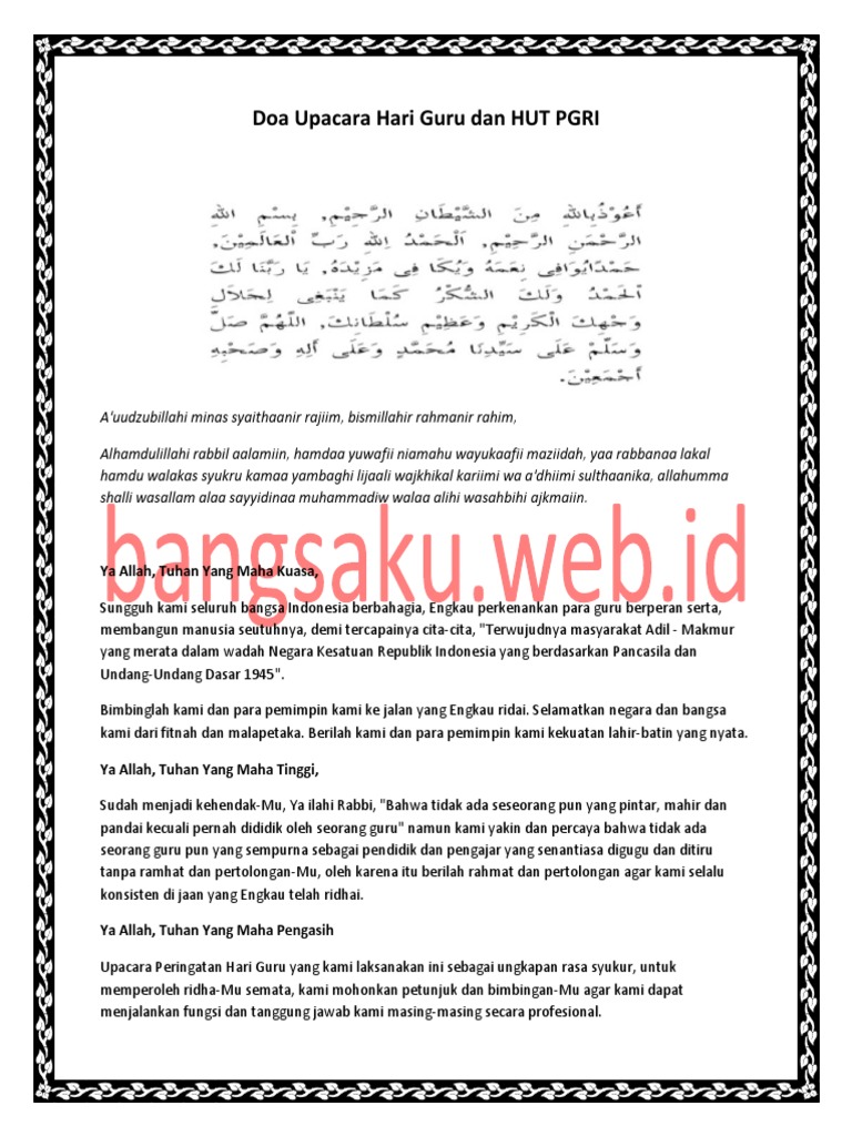 Contoh Doa Upacara Hari Guru Dan HUT PGRI | PDF