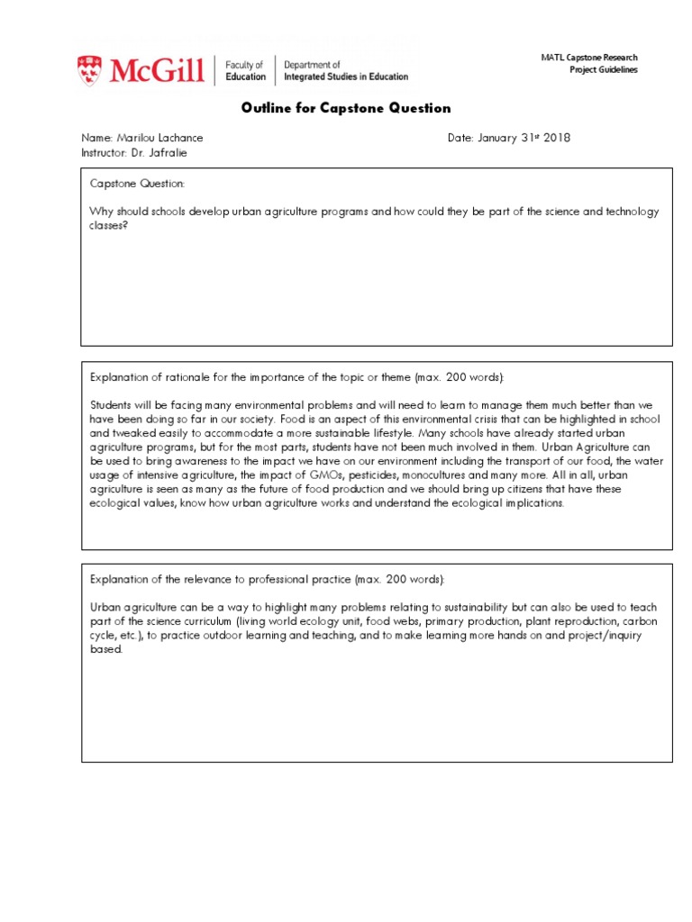 2016 Capstone Question Form | PDF | Urban Agriculture | Sustainability