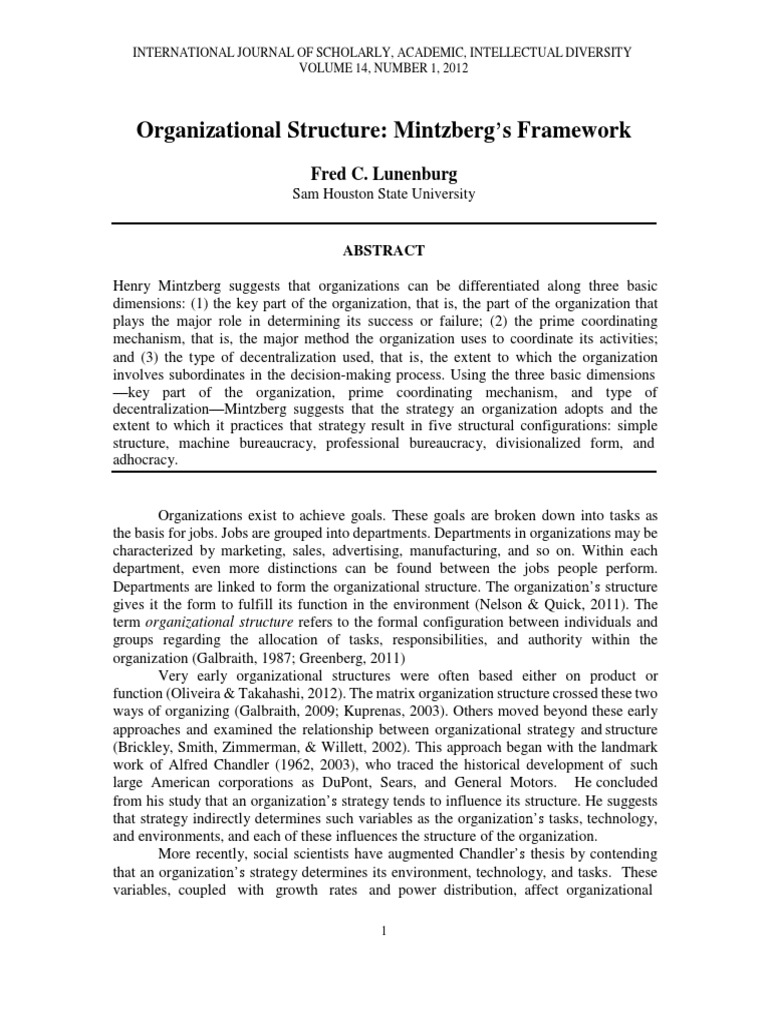 Mintzberg Theory | PDF | Organizational Structure | Strategic Management