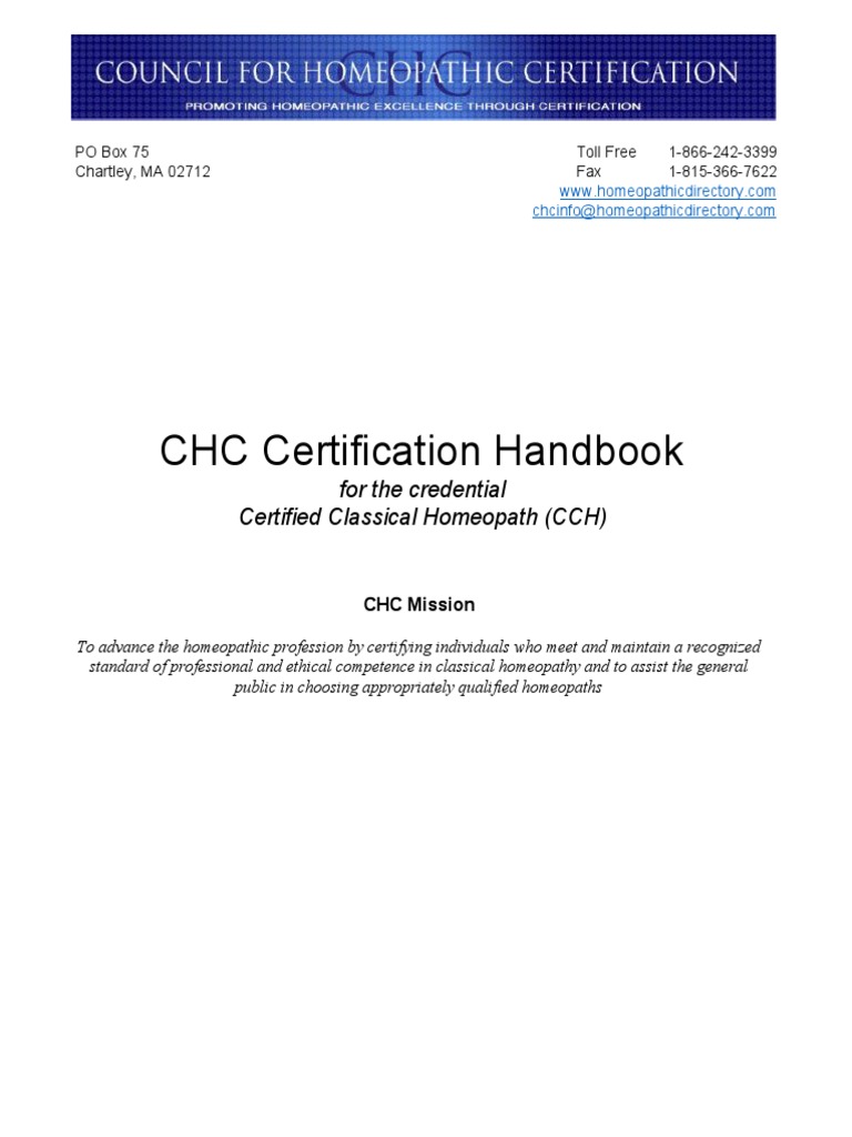 CHC Certification Handbook | PDF | Homeopathy | Credential