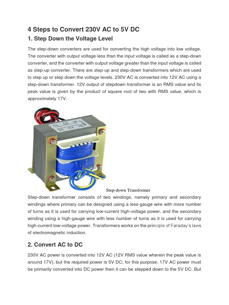 4 Steps To Convert 230V AC To 5V DC | PDF | Rectifier | Direct Current