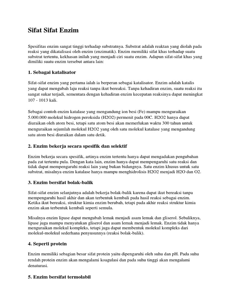 Sifat Sifat Enzim | PDF