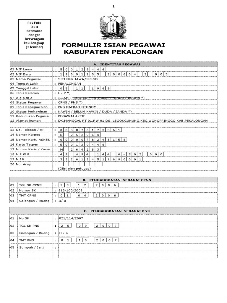 Formulir Isian Pegawai | PDF