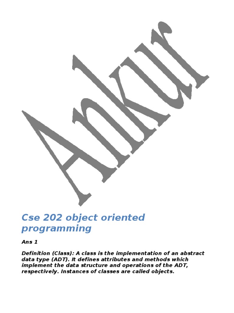 Cse 202 Object Oriented Programming | Download Free PDF | Object ... Cse 202 Object Oriented Programming | Download Free PDF | Object ...