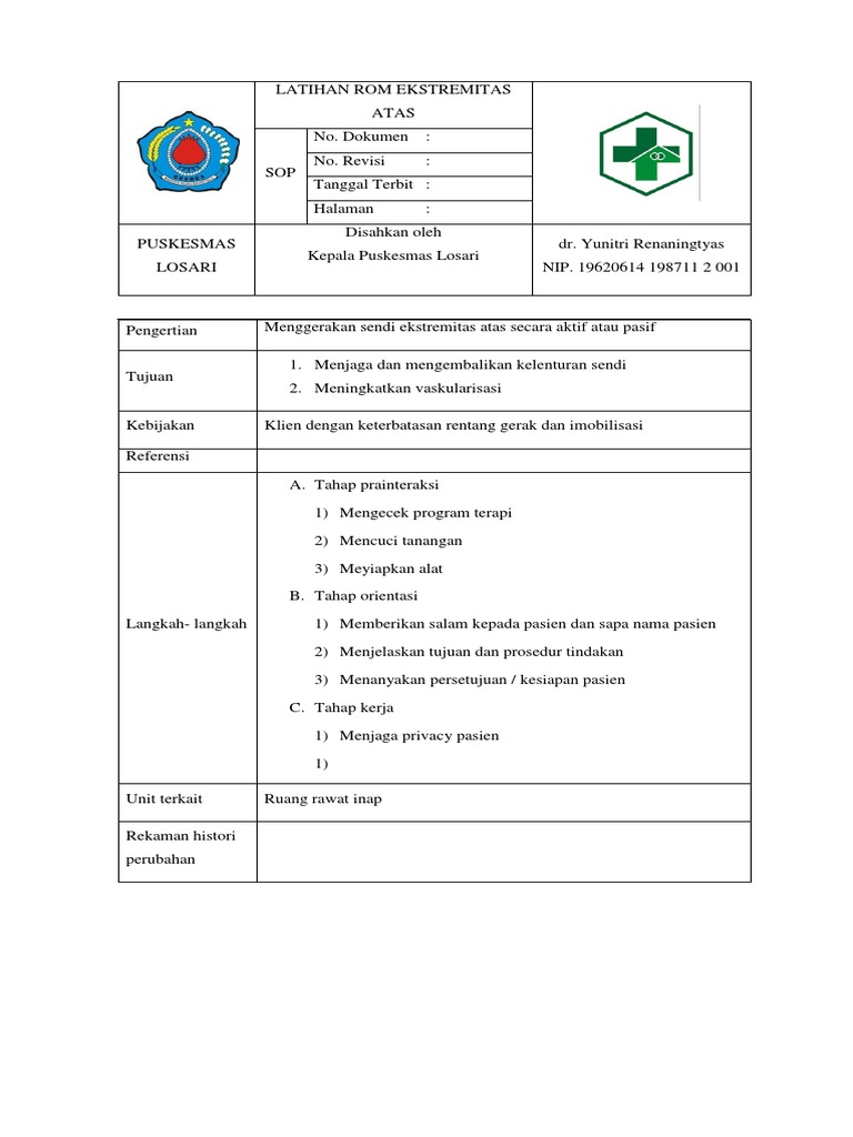 Sop Latihan Rom Ekstremitas Atas | PDF