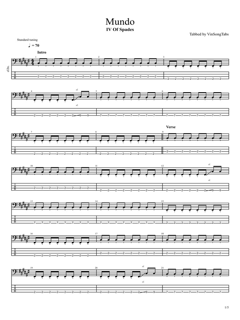 Mundo - IV of Spades (Bass Guitar) | PDF | Songs | Musical Forms