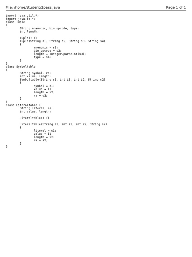 File: /home/student/2pass - Java Page 1 of 1 | PDF