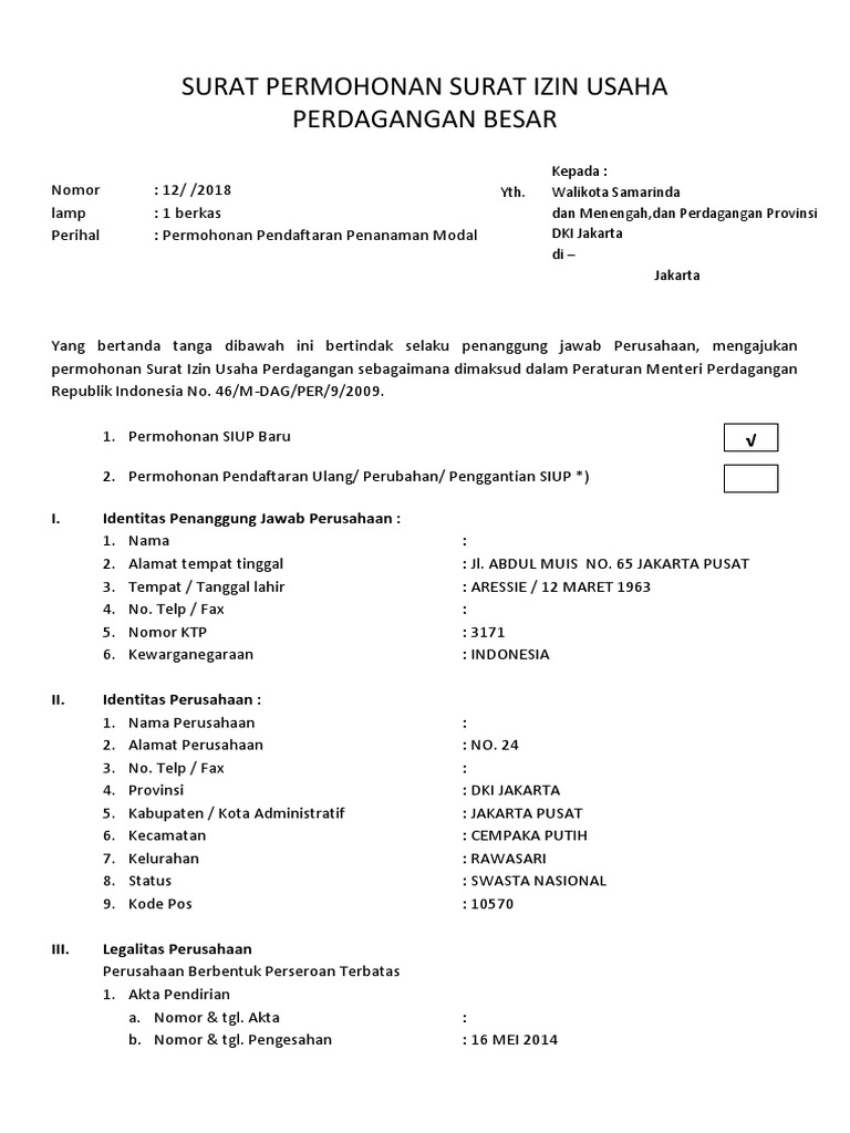 FORM Permohonan SIUP | PDF