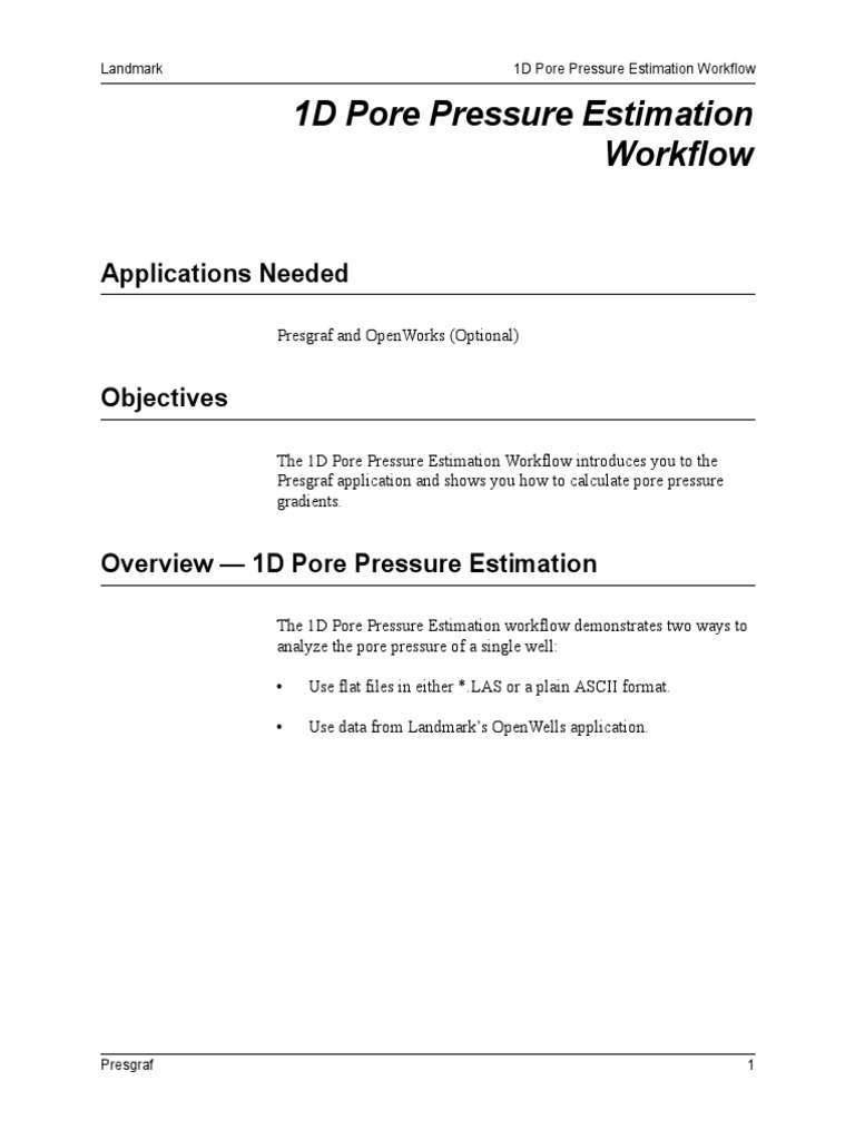 1D Pore Pressure Estimation Workflow | PDF | Software | System Software