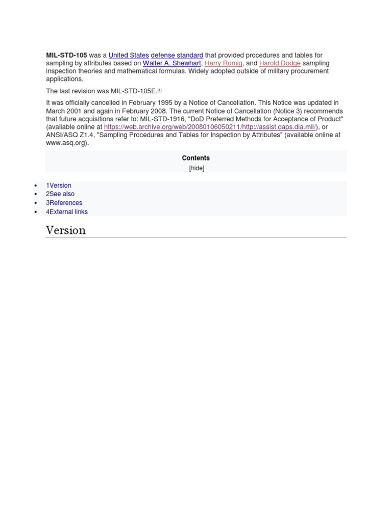 MIL-STD-105 Was A: United States Defense Standard Walter A. Shewhart | PDF