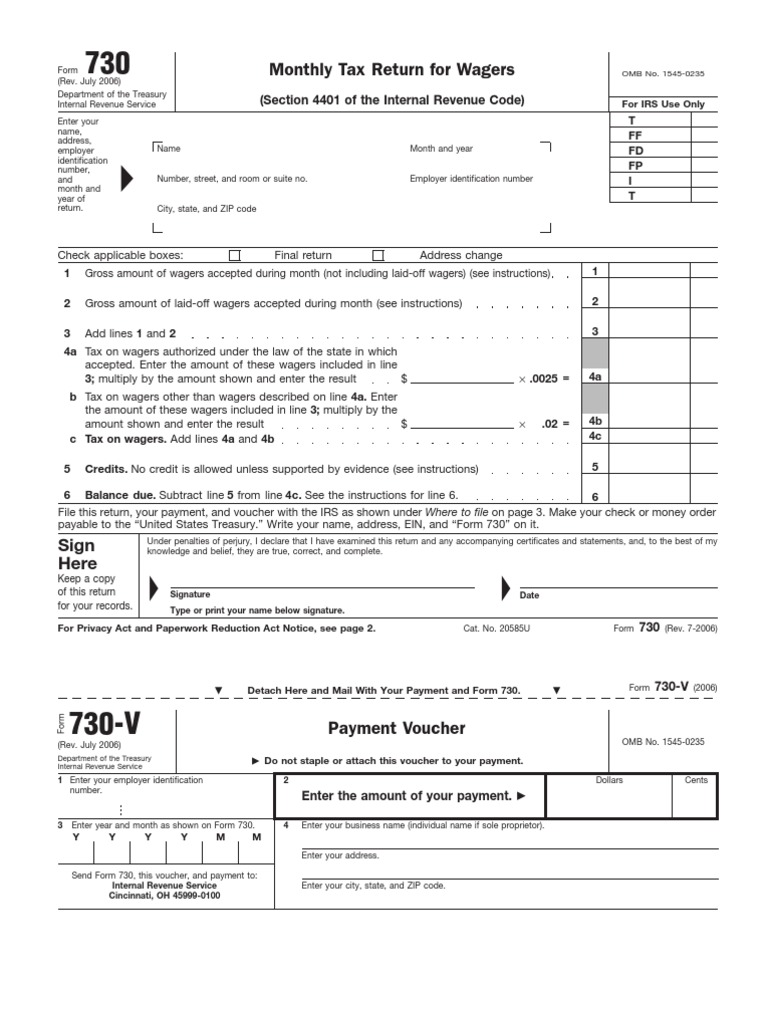 Monthly Tax Return For Wagers: (Section 4401 of The Internal Revenue ...