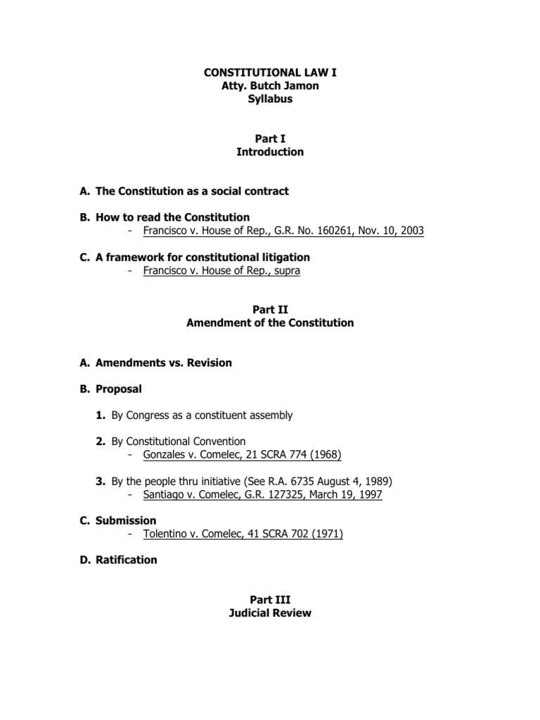 Constitutional Law Syllabus | PDF | Commission On Elections ...