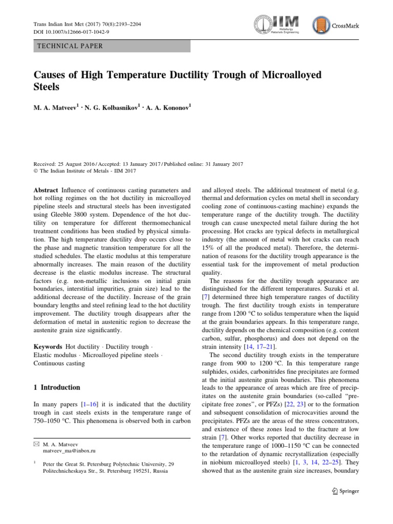 Ductility Troughs in Microalloyed Steel | PDF | Deformation ...