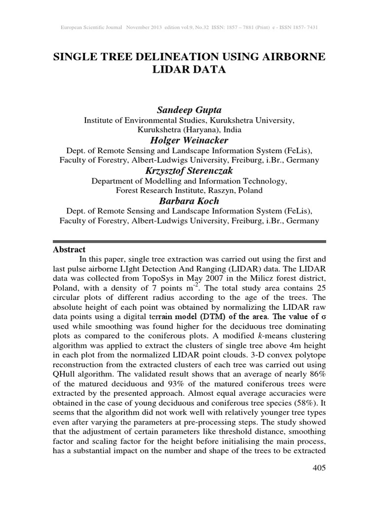 Single Tree Delineation Using Airborne Lidar Data: Sandeep Gupta | PDF ...