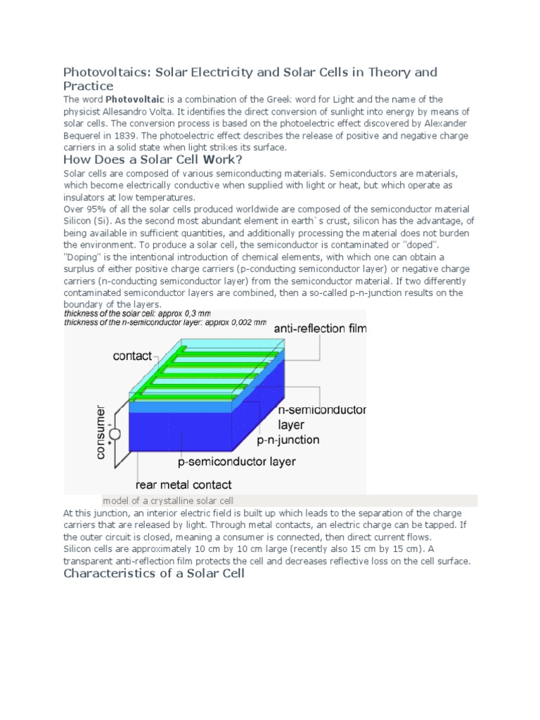 Photovoltaics Cells Theory | PDF | Solar Cell | Semiconductors