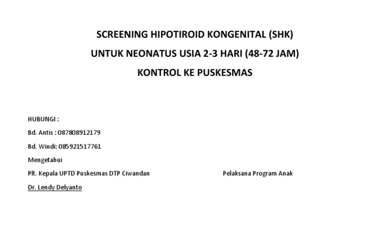 Skrining Hipotiroid Neonatus 2-3 Hari | PDF