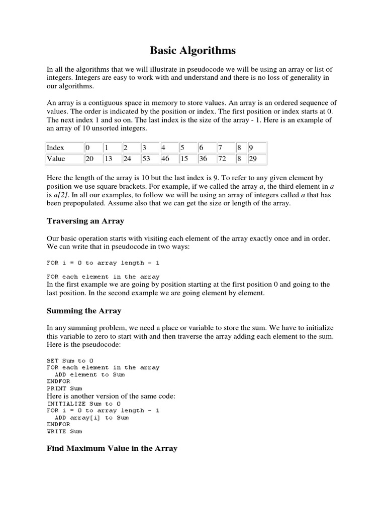 Array Basic Algorithms | PDF | Summation | Matrix (Mathematics)