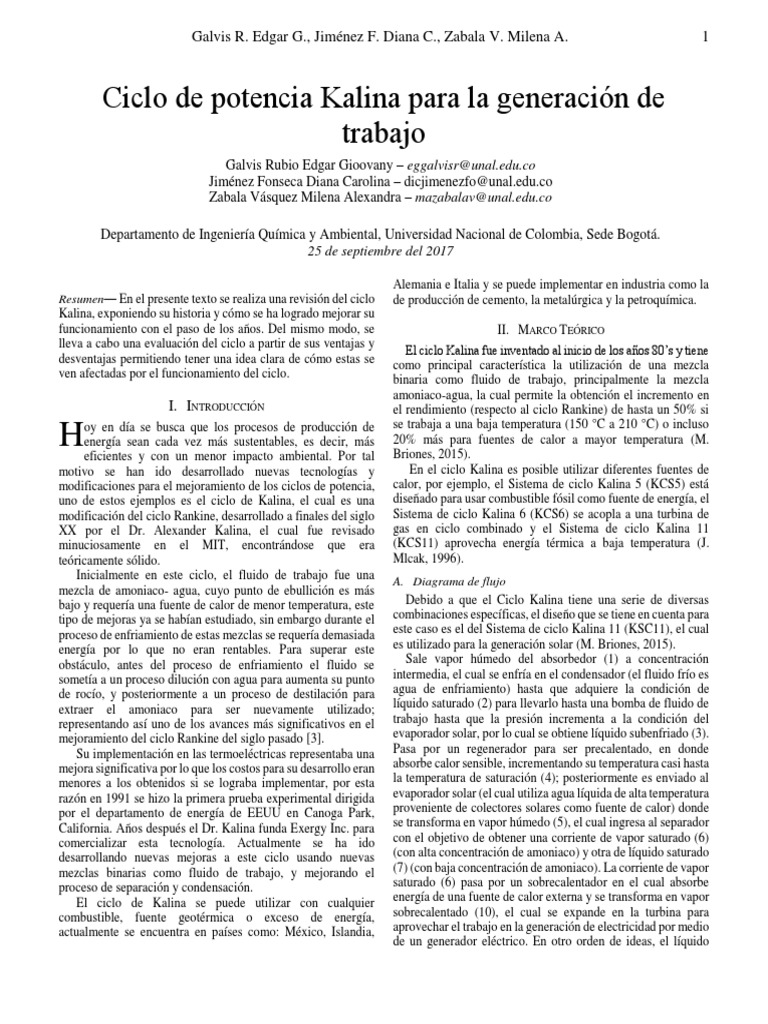 Ciclo Kalina (2017-2) | PDF | Amoníaco | Agua