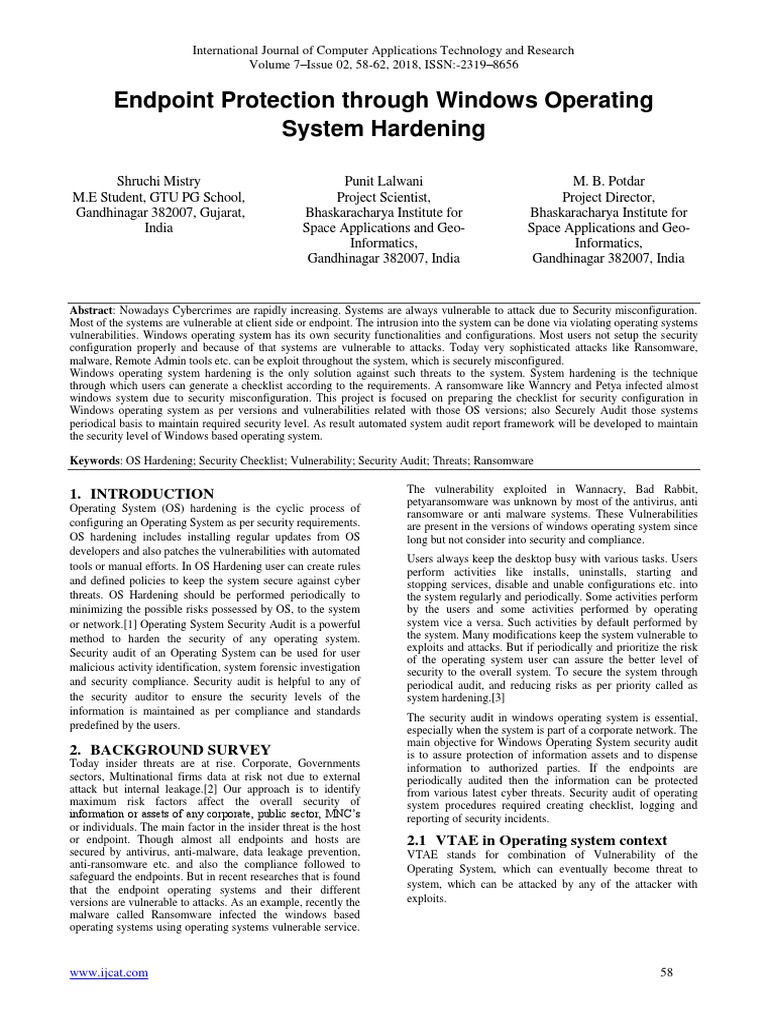 Endpoint Protection Through Windows Operating System Hardening | PDF | Vulnerability (Computing ...