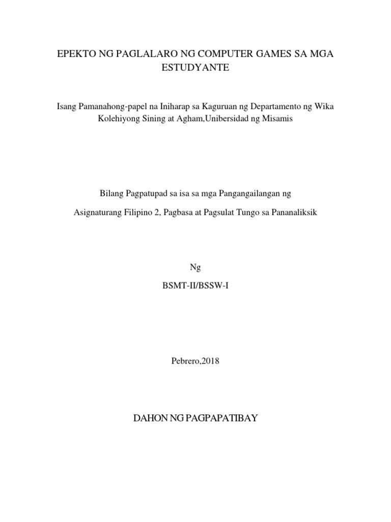 Epekto NG Paglalaro NG Computer Games Sa Mga Estudyante | PDF