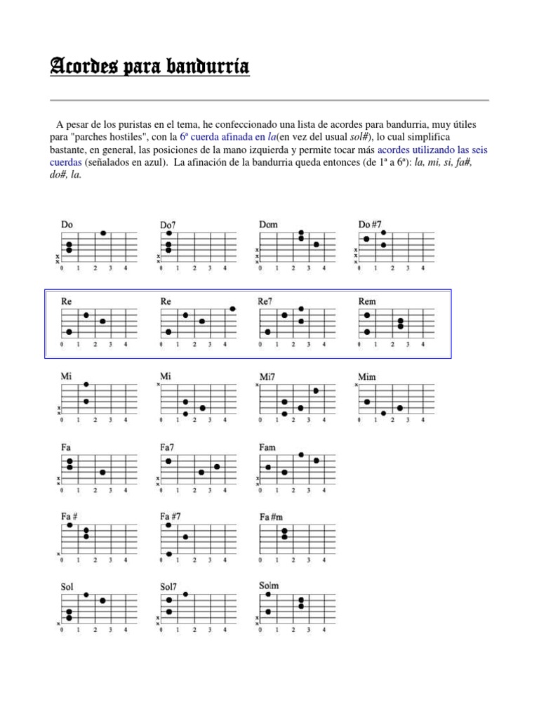 Acordes y afinación de bandurria | PDF | Laúd de cuello | Instrumentos ...