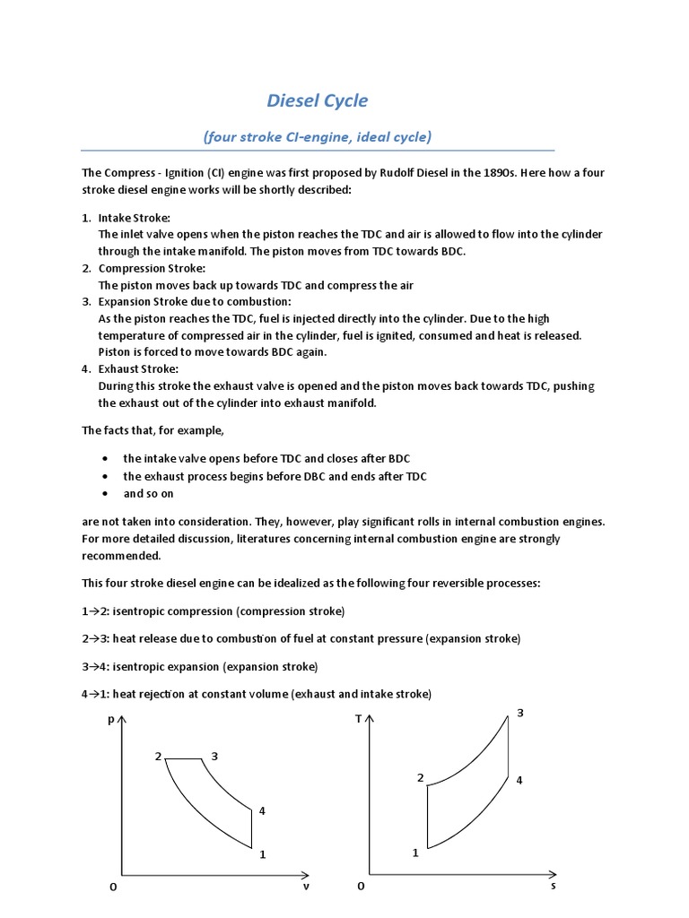 Diesel Cycle: (Four Stroke CI-engine, Ideal Cycle) | PDF | Internal ...