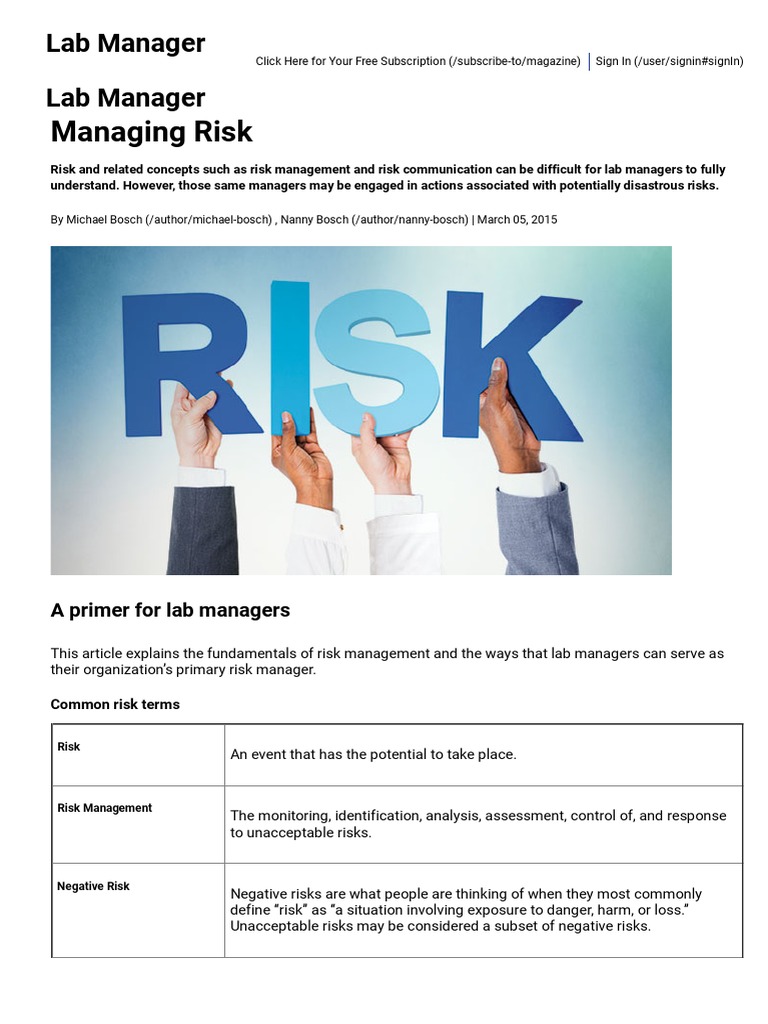 Managing Risk - Lab Manager | PDF | Risk | Risk Management