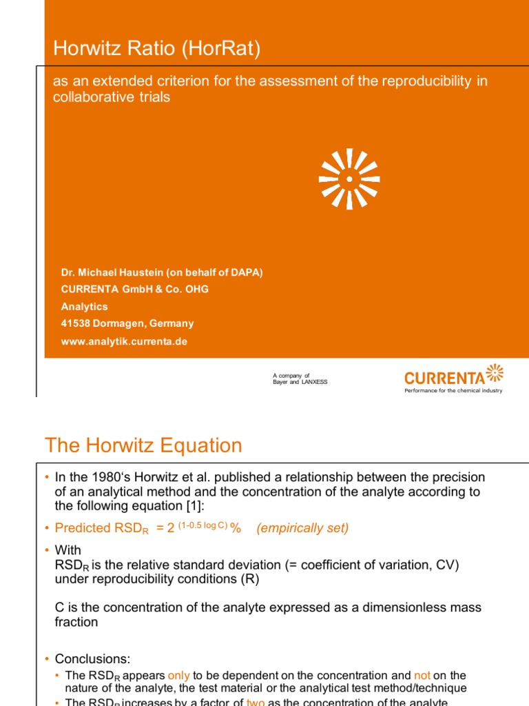 Horwitz Ratio (HorRat) for Method Assessment | PDF | Coefficient Of ...