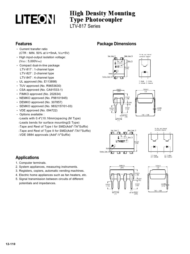 LTV817A Datasheet | PDF | Electric Current | Voltage
