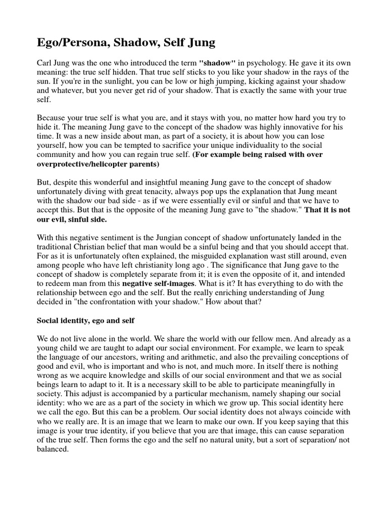 Ego Shadow Self Jung | PDF | Shadow (Psychology) | Self