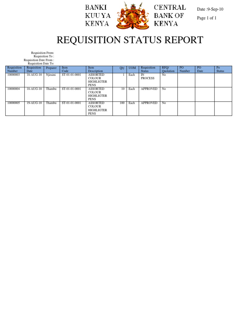 Requisition Status Report Summary | PDF