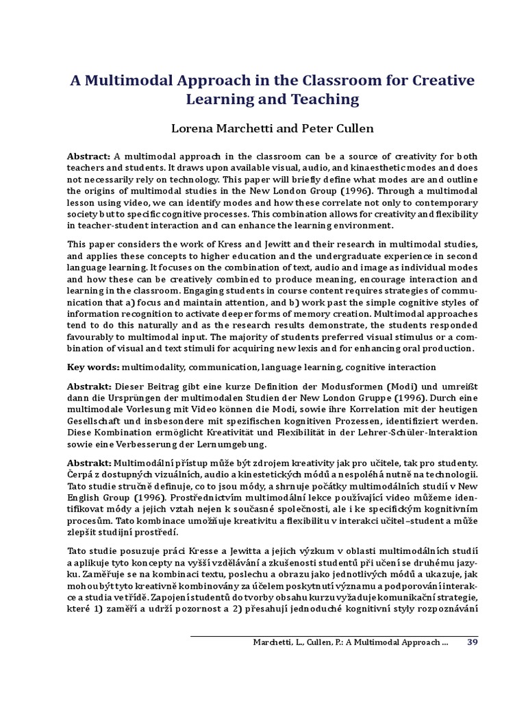 Multimodal Approach For Creative Learning and Teaching | PDF | Memory ...