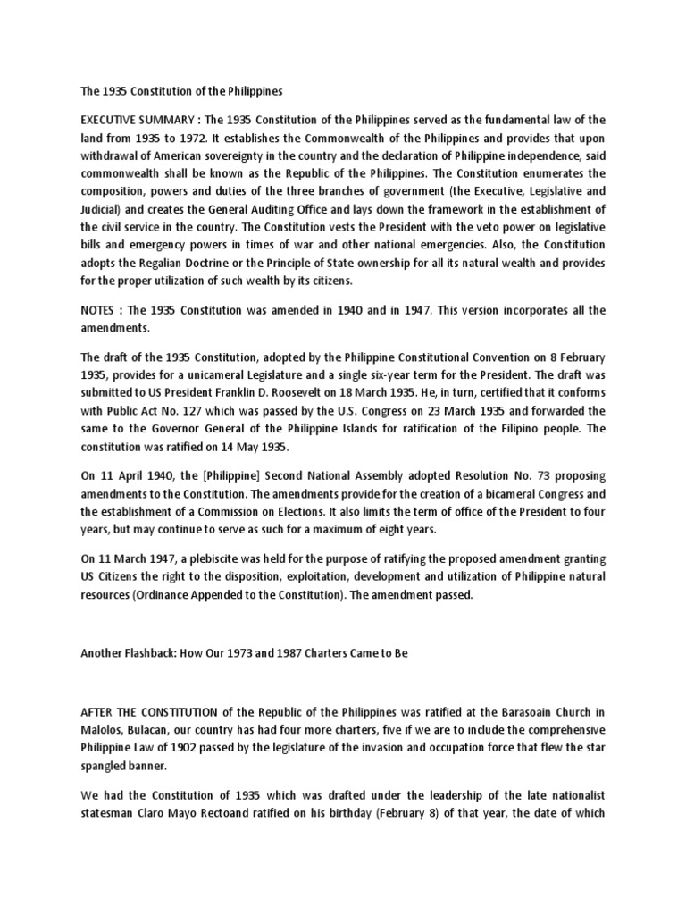 The 1935 Constitution of the Philippines | Constitutional Amendment ...