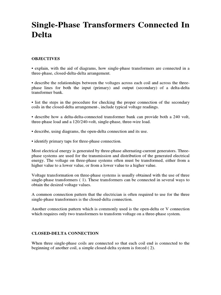 Bank Transformers in Open Delta | PDF | Transformer | Mains Electricity