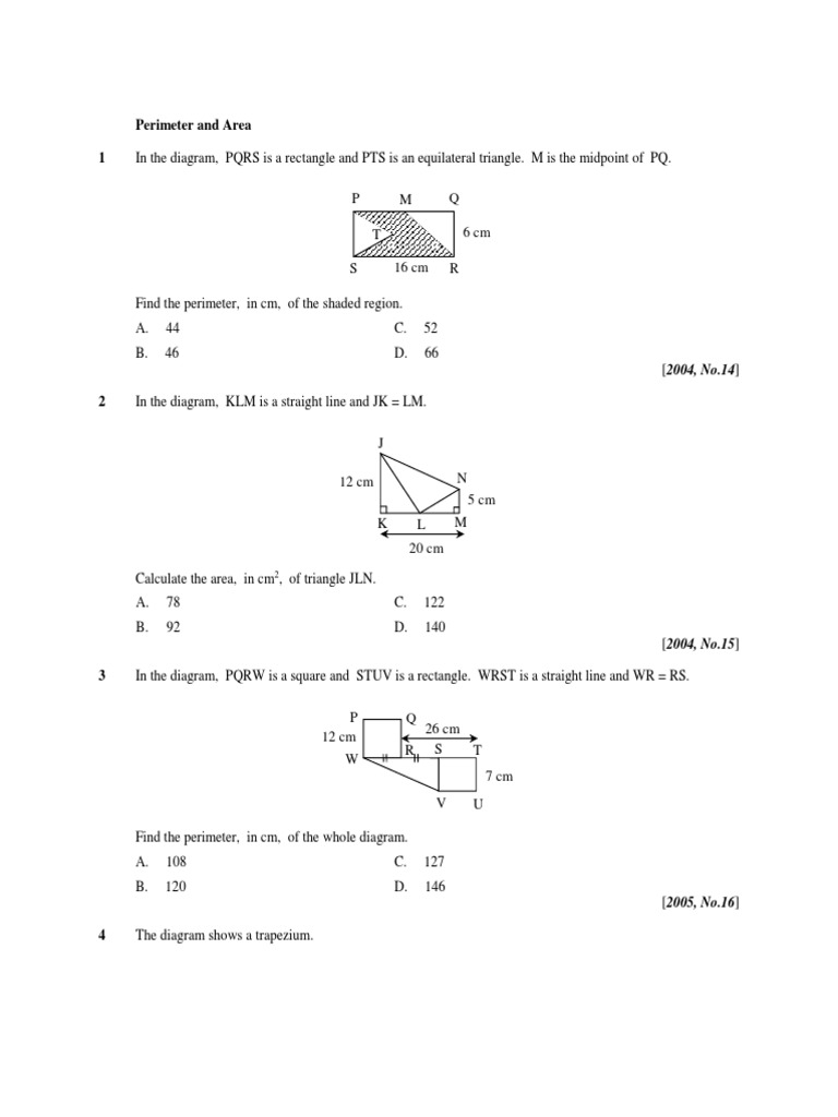 Mathematics Perimeter Area Objective | PDF | Area | Geometric Measurement